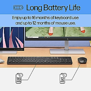 HP 230 Wireless Mouse and Keyboard Combo - 2.4GHz Wireless Connection - Long Battery Life - Durable & Low-Noise Design - Windows & Mac OS - Adjustable 1600 DPI - Numeric Keypad (18H24AA#ABA)