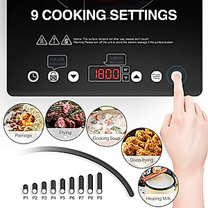 GIHETKUT Electric Cooktop Single Burner, 1800W Electric Stove Top with Touch Control, 9 Power Levels, Kids Safety Lock & Timer, Overheat Protection,110V Induction Cooktop