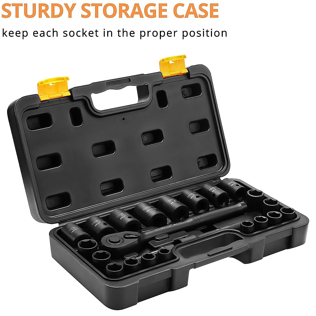 DEKOPRO 1/2-Inch Impact Socket Sets, 23 Pieces Drive Socket Set Mechanic Tool Set with 72 Teeth Reversible Ratchet, 1/2" Drive Metric/SAE, CR-V Steel