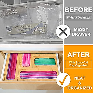 ZETOPI Ziplock Bag Organizer For Drawer - Premium Bamboo Ziplock Storage Bag Organizer - Ziploc Bag Holder for Gallon, Quart, Sandwich, Snack bags - Compatible with Ziploc, Solimo, Glad, Hefty & More