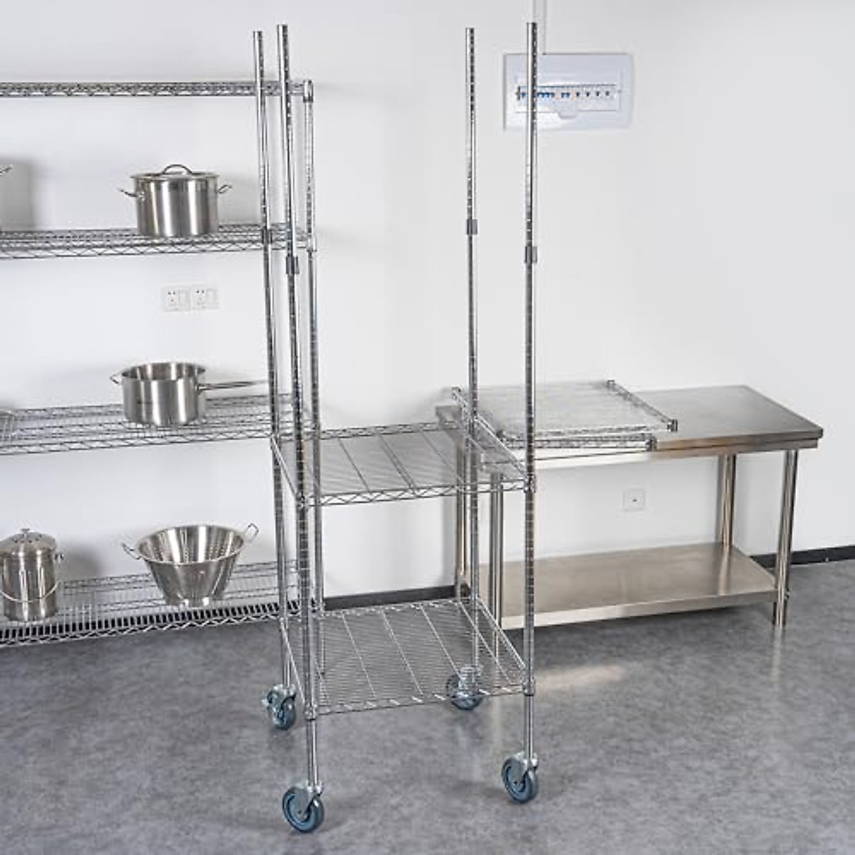 Restaurantware - SHELVING POSTS ONLY: RW Base 74 Inch Mobile Shelving Posts, 4 NSF Certified Chrome Shelving Poles - Shelves And Casters Sold Separately, Does Not Corrode, Steel Wire Shelving Poles