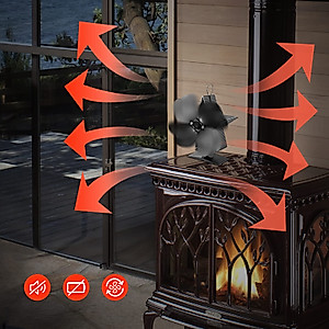 4-Blade Heat Powered Stove Fan, Fireplace Fan with Designed Silent Operation Circulating Warm Air Saving Fuel Efficiently for Home/Wood/Log Burner/Fireplace