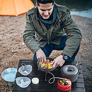 G4Free 11PCS/13PCS Camping Cookware Mess Kit Hiking Backpacking Picnic Cooking Bowl Non Stick Pot Pan Knife Spoon Set(11PCS Black)