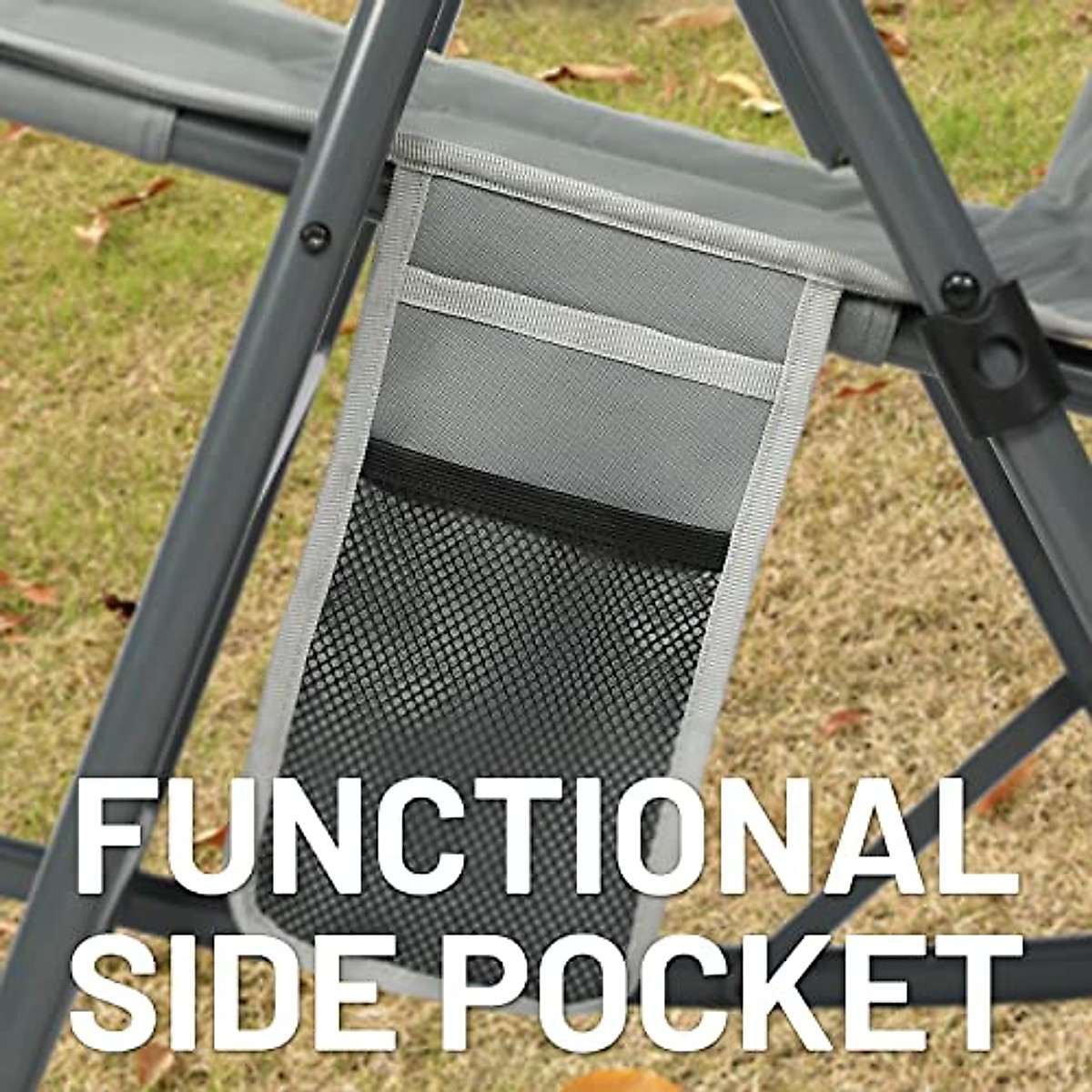 TIMBER RIDGE Padded High Back Folding Rocker Side Pocket Portable Rocking Lawn Chair Foldable for Camping Patio Garden, Supports 300 LBS, Grey
