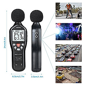URPRO Electronics Decibel Meter, Digital Sound Level Meter 30 – 130 dB Audio Noise Measure Device Backlight Display