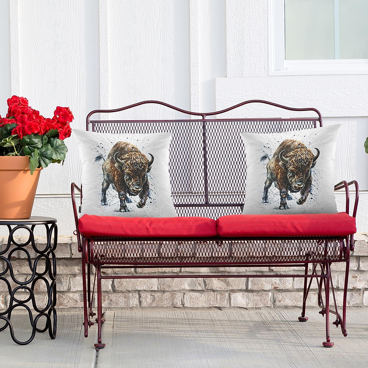 Swono Buffalo Set of 2 Decorative Throw Pillow Covers Cushion Case, Wild Animal Bison Buffalo Bull Farmhouse Pillowcase Cozy Pillow Cover for Couch Sofa Bed Garden Chair Car 18 X 18 Inch