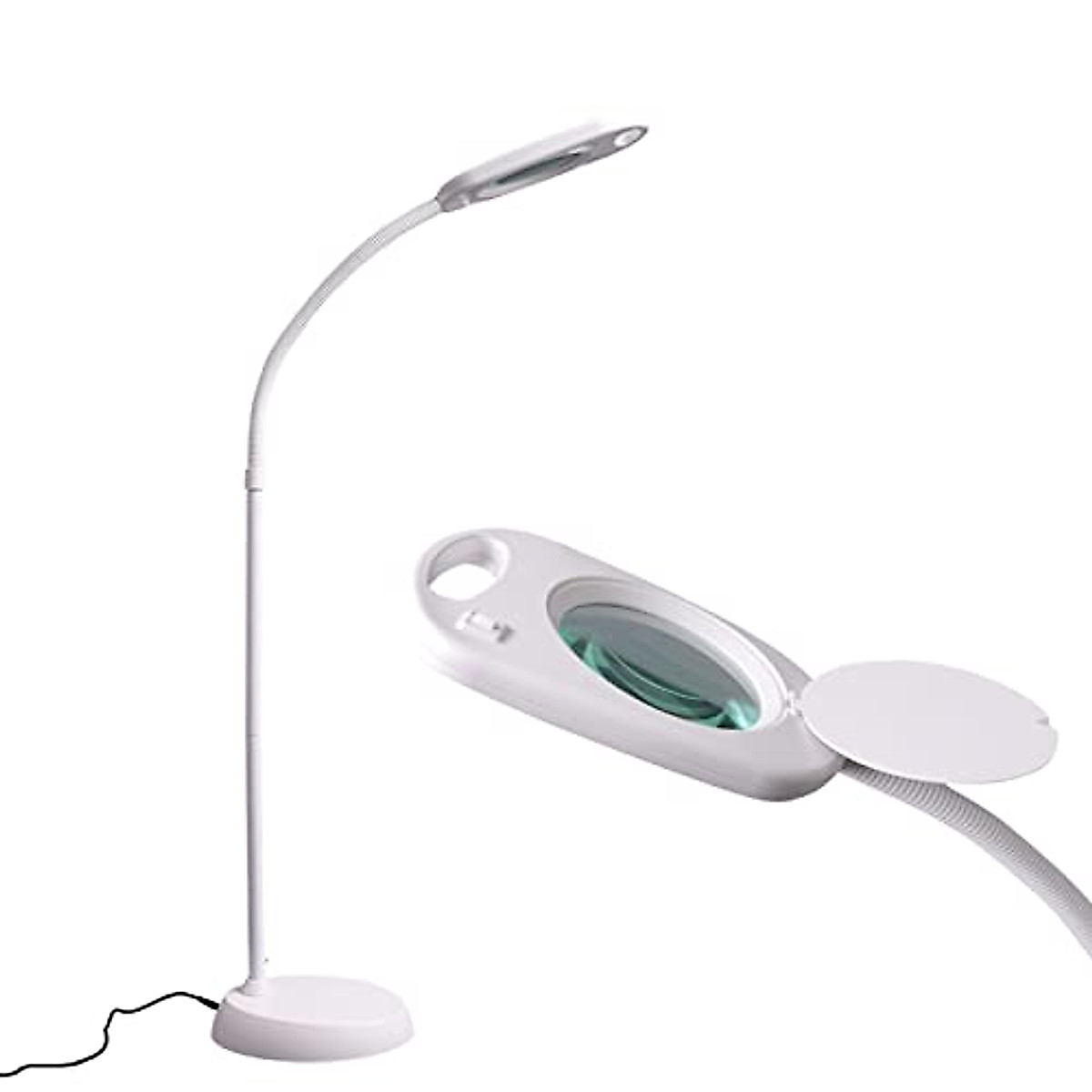 UMPOOL 2 in 1 Magnifying Floor Lamp 5X & Bright LED Floor Lamp Hand Free with Adjustable Gooseneck - Magnifier Daylight Work Light for Reading, Repair, Crafts, Sewing etc.(White)