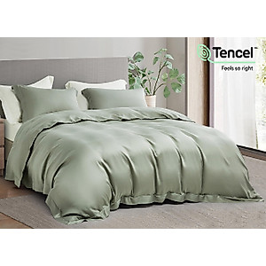 Sterling Creek 100% Tencel Lyocell Duvet Cover Set Queen Size 3-Piece Set - Luxury Soft Breathable Silky Smooth Cooling Comforter Cover with Button Closure for Hot Sleepers (Queen, Eucalyptus)