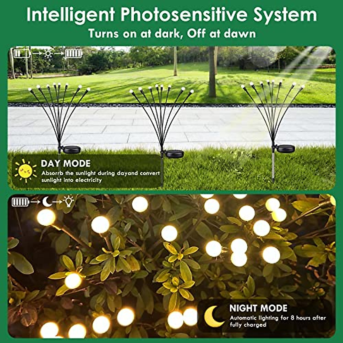 2024 Solar Garden Lights, 2 Pack Solar Firefly Lights, Solar Sway Lights Outdoor Waterproof, Solar Twinkle Swaying Fairy Light for Yard Patio Pathway Garden Decoration (Warm White)