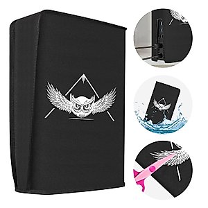 MASiKEN Dust Cover for PS5 Disc and Digital Edition, Waterproof Nylon Fabric PlayStation5 Console Cover Accessories, Protective Soft Neat Lining Anti Scratch, Easy Access Cable Port (Angry Owl)
