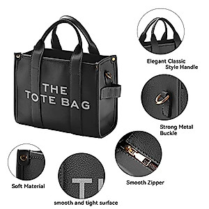 YUESUO Tote Bag for Women, The Tote Bag with Zipper, Trendy Personalized Oversized Medium PU Leather Tote Bag Top-Handle Shoulder Crossbody Bags.（Small-Black）