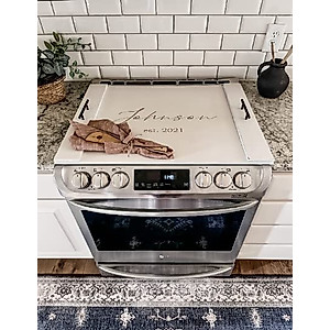 Josephine Thomas Home Personalized Noodle Board Last Name + Est Date in Soft Ivory, Lightly Distressed, Stove Cover
