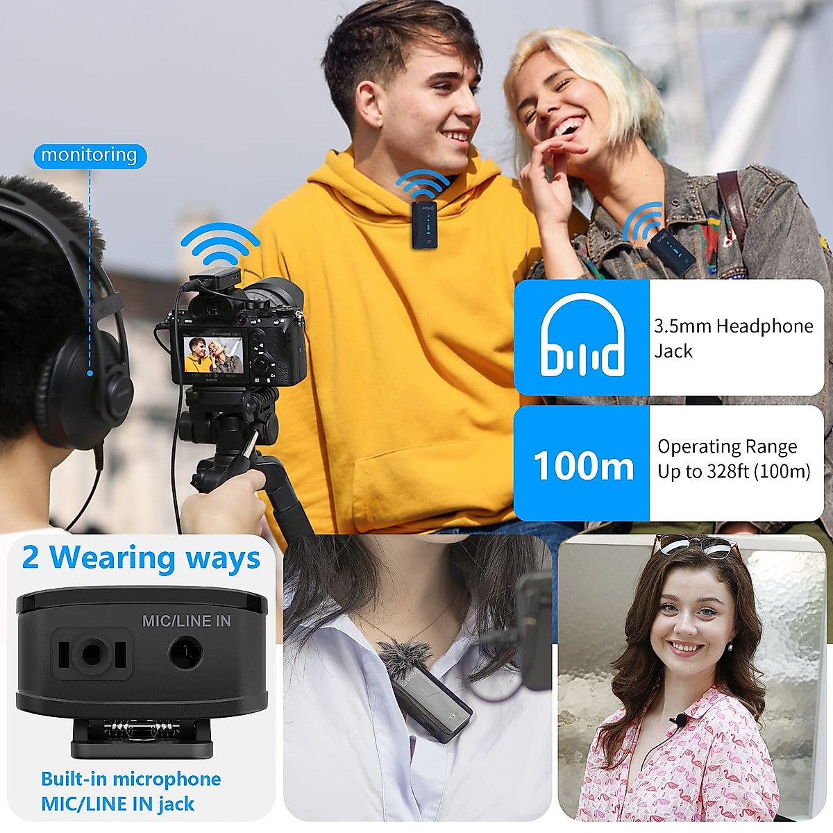 BOYA BY-XM6-S2 Wireless Lavalier Microphone 2.4GHz Dual Channel Wireless Lapel Microphones for Cameras DSLR Camcorder Clip on Lapel Mic for Video Recording YouTube Vlogging Interview 328ft Range