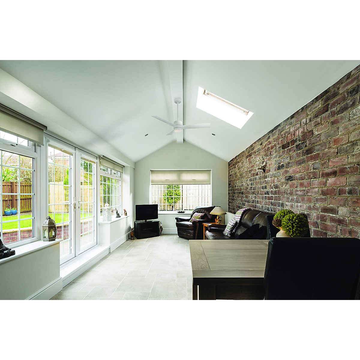 Axis Smart Indoor and Outdoor 3-Blade Ceiling Fan 52in Matte White with 3000K LED Light Kit and Remote Control works with Alexa, Google Assistant, Samsung Things, and iOS or Android App