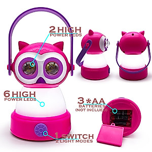 Outdoor Equipment LED Camping Lantern & Headlamp Set for Kids, FANT.LUX Battery Powered Night Light for Emergency, Hurricane, Lightweight Tent Lamp (Pink Owl Set)