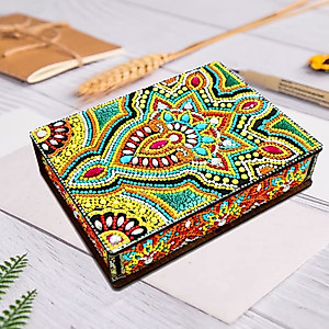 5D Diamond Painting Wooden Storage Box Rectangular Retro Desktop Decor Jewelry Storage Box Drill Wood Organizer for Home Office Storage Christmas Gift