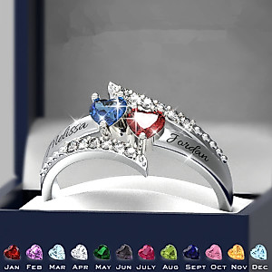 Wendy Made Birthstone Rings for Women Custom Mother Daughter Rings for Mom Personalized Name Rings for BFF Ring Friendship Rings for Women Gifts (2 Birthstones-2, 9)