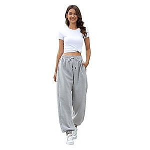 Grey Sweatpants for Women Cinch Bottom College Sweatpants Outfits Drawstring Active High Waisted Sporty Gym Athletic Fit Jogger Baggy Lounge Pants with Pockets Gray S