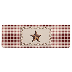 Libaoge Kitchen Mat Rug 1 PCS Rustic Barn Texas Western Star Red Buffalo Plaid Runner Rug Anti-Fatigue Comfort Memory Foam Standing Mat Non-Slip Floor Door Mat for Bathroom Bedroom 16x47in