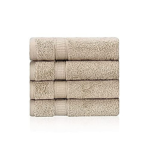 La Hammam 4 Pack 16” × 28” Turkish Cotton Hand Towels for Bathroom, Face, Hotel, Gym, & Spa | Extra Soft Feel Fingertip, Quick Dry and Highly Absorbent Luxury Premium Quality Towel Set - Beige