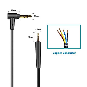 Replacement Audio Cable Cord for Bose QC25, QC35, QuietComfort 25, QuietComfort 35, On-Ear 2,OE2,OE2i Soundlink/SoundTrue Headphones Inline Mic/Remote Control – Black