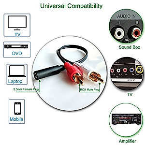 Y Connector Audio Cable 3.5mm Audio Female to 2 RCA Male Stereo Cable (2 Pack)