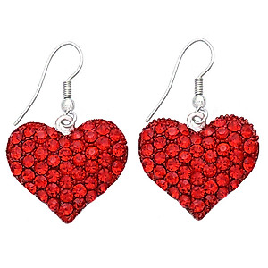 SoulBreezeCollection Valentines Day Red Heart Earrings Drop Dangle Gift for Mom Her Girlfriend (Red)