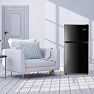 KRIB BLING 3.5Cu.Ft Compact Refrigerator, Retro Fridge with Dual Door Small Refrigerator with freezer, 7 Level Adjustable Thermostat for Dorm, Garage, Office, Bedroom, Apartment, Black