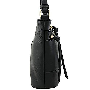 FashionPuzzle Triple Zipper Pocket Medium Crossbody Bag (Black)