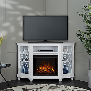 Lynette 56" Corner Electric Fireplace TV Stand in White by Real Flame