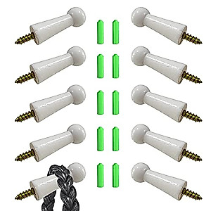Svaitend Screw-On Solid Wood Hook Coat Hook Towel Hook Shaker Pegs for Bathroom Livingroom Garden 10 Pieces (White Paint)