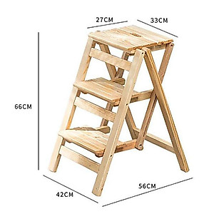 Folding Step Stool Step Ladder 3 Tier, Multi-Functional Folding Solid Wood Ladder Stool, Step Stool Household Muliti-Color Step Ladder Stool for Household and Office 330lbs,White,3Step