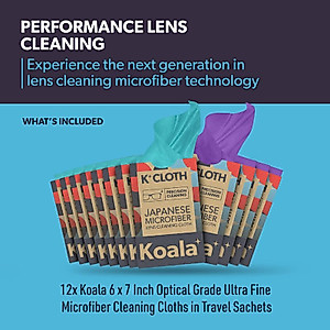 Koala Lens Cleaning Cloth | Japanese Microfiber | Glasses Cleaning Cloths | Eyeglass Lens Cleaner | Eyeglasses, Camera Lens, VR/AR Headset, and Screen Cleaning | Blue & Purple (Pack of 12)