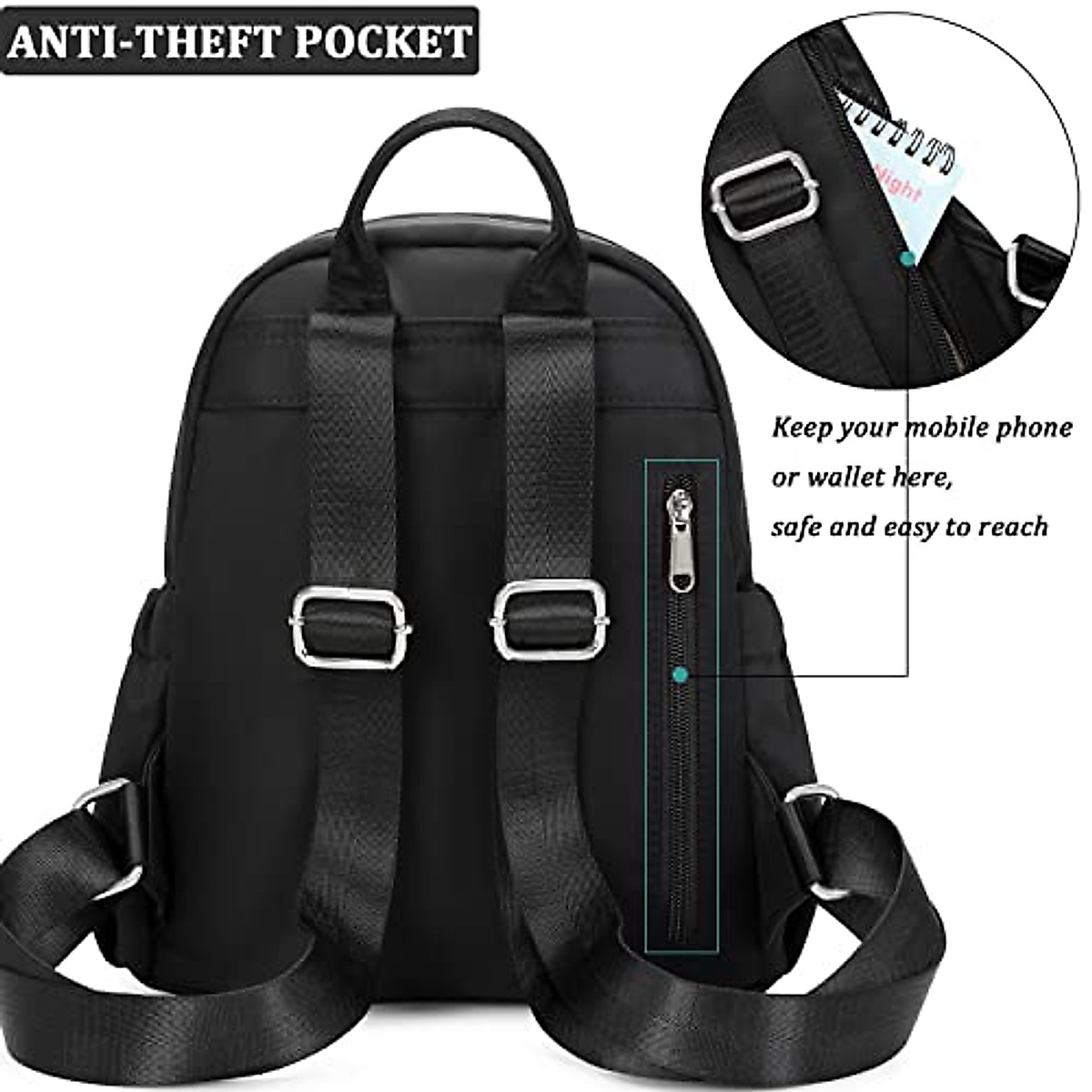 Small Backpack for Women Teen Girls Mini Backpack Purse Black Travel Daypack Daily Use Bag