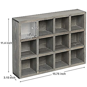MyGift Dark Gray Wood Hanging Shadow Box, Shot Glasses Display Case Collective Shelf, Freestanding or Wall Mounted Shelving Unit with 12 Compartments