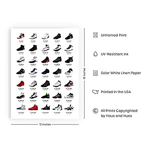 HAUS AND HUES Jordan Sneaker Posters for Guys - Michael Jordan Shoe Poster, Cool Sneaker Wall Art for Bedroom, Dope Hypebeast Poster Sneakerhead Room Decor, Cool Wall Art (12”x16” UNFRAMED)