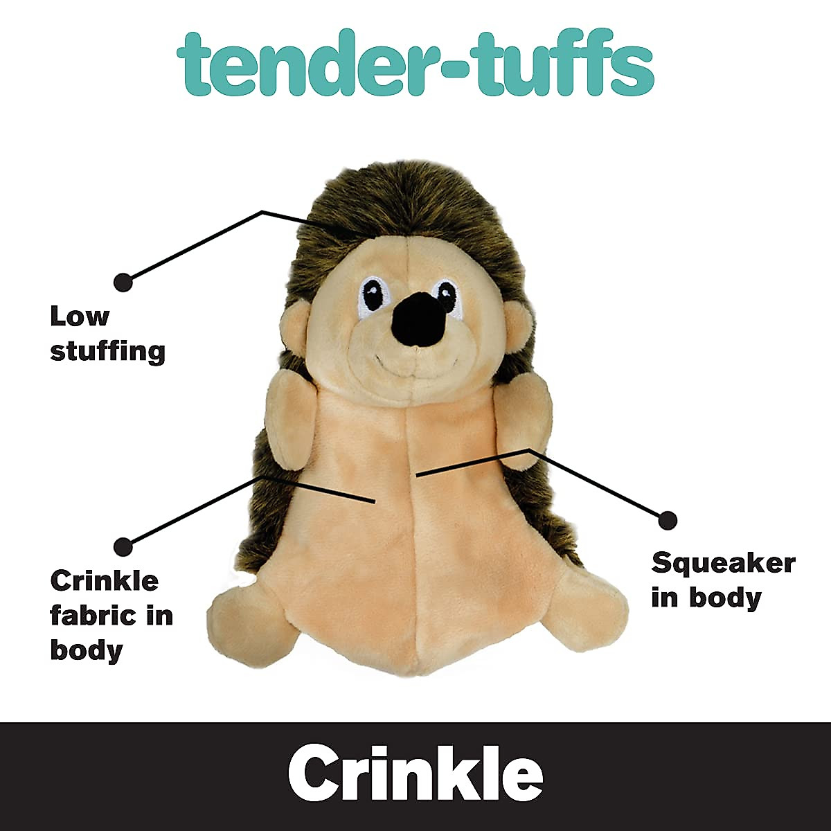 SmartPetLove Snuggle Puppy Tender-Tuffs Crinkle - Large Tough Plush Stuffed Hedgehog Animal Dog Toy with Puncture Resistant Squeaker and Super Strong Seams