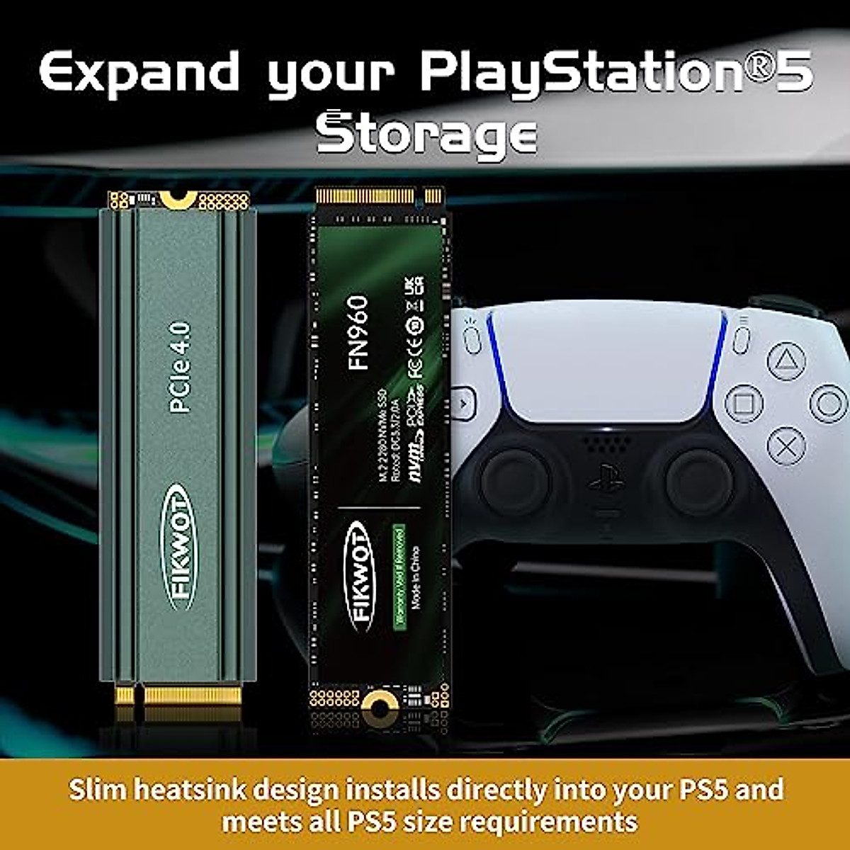 Fikwot FN960 2TB M.2 2280 PCIe Gen4 x4 NVMe 1.4 Internal Solid State Drive with Heatsink - Speeds up to 5,000MB/s, Dynamic SLC Cache, Compatible PS5 Internal SSD