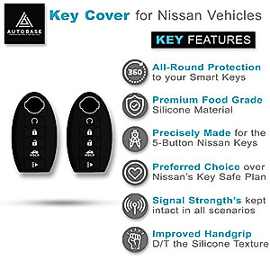 Autobase Silicone Key Fob Cover for Nissan Rogue Murano Armada Maxima Altima Sedan Pathfinder Infiniti JX35 Q50 Q60 QX56 QX60 QX80 | Car Accessory | Key Protection Case 2 Pcs (Black)