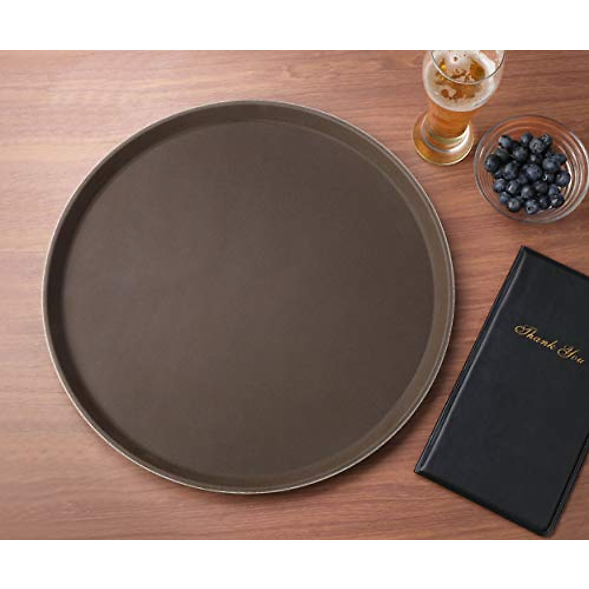 New Star Foodservice 25248 Restaurant Grade Non-Slip Tray, Plastic, Rubber Lined, Round (16-Inch, Brown)