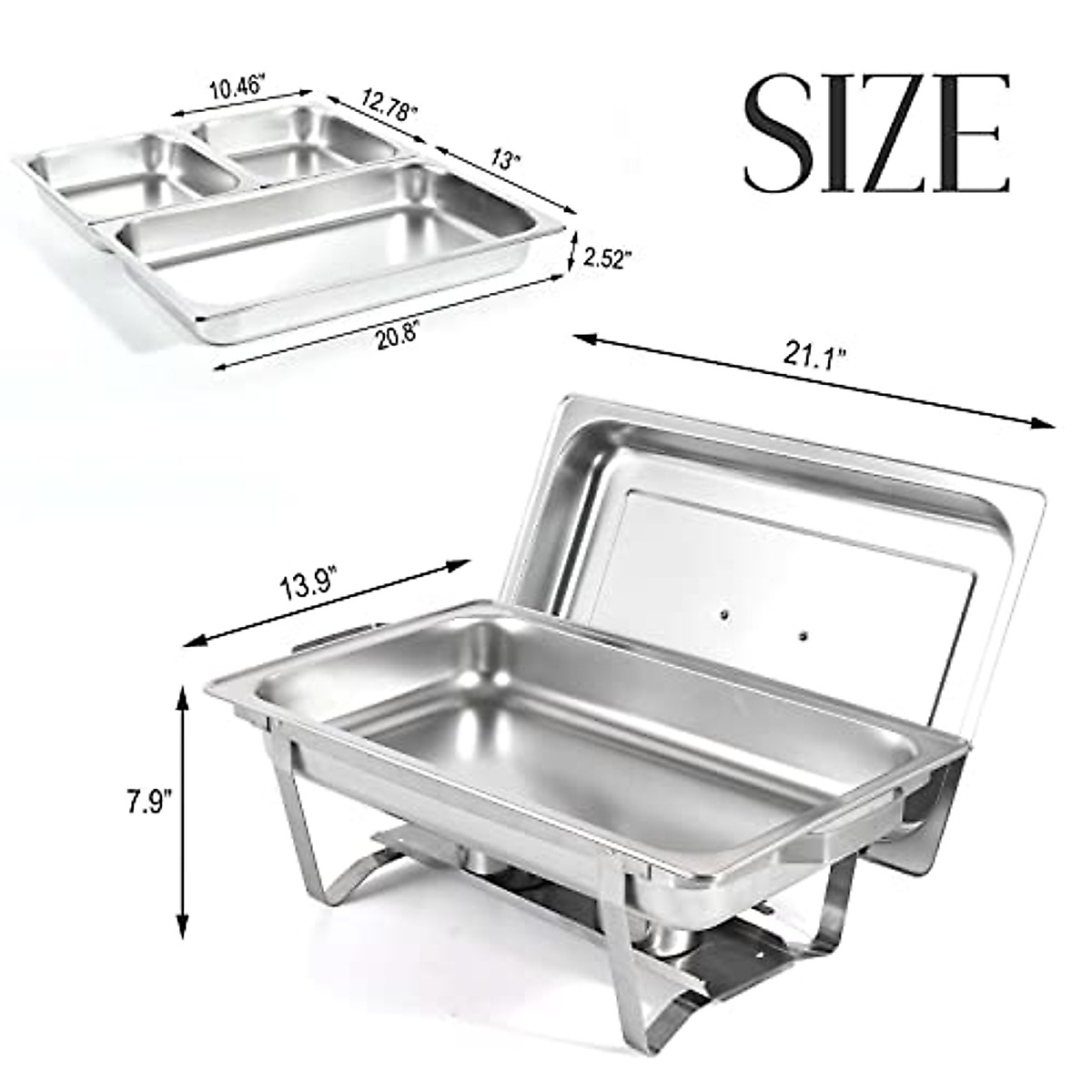 Restlrious Chafing Dish Buffet Set Stainless Steel 8 QT Foldable Rectangular Chafers and Buffet Warmers Sets 2 Pack w/ 4 Half Size & 2 Full Size Food Pans & Water Pan for Catering Event Party Banquet