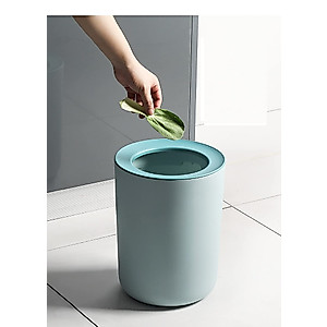 ETRAVEL Small Round Plastic Trash Can Wastebasket, Garbage Can Bin Trash can with Bamboo Top Lid --for Bathrooms, Kitchens, Home Offices,Can hide the garbage bags --12L (Turquoise)