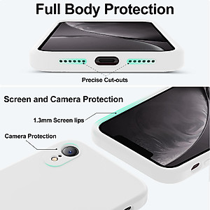 Vooii Compatible with iPhone XR Case, Upgraded Liquid Silicone with [Flat Edges] [Camera Protection] [Soft Anti-Scratch Microfiber Lining] Phone Case for iPhone 10 XR 6.1 inch - White