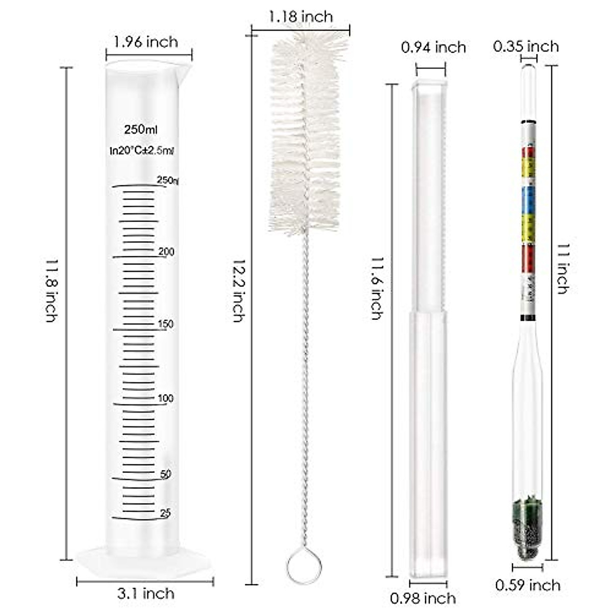 Hydrometer and Test Jar for Wine, Beer and Kombucha - Including 250ml Plastic Cylinder, Cleaning Brush and ABV Storage Bag