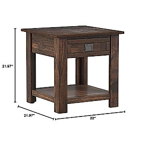 SIMPLIHOME Monroe Solid Acacia Wood 22 inch wide Square Rustic End Side Table in Distressed Charcoal Brown with Storage, 1 Drawer, for the Living Room and Bedroom