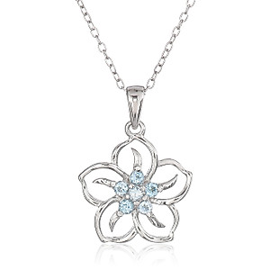 Amazon Essentials Sterling Silver Genuine Sky Blue Topaz Flower Pendant Necklace, 18" (previously Amazon Collection)
