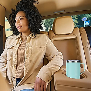 VEGOND 20 oz Tumbler with Handle Lid and Straw, Stainless Steel Insulated Travel Coffee Mug Spill Proof Double Wall Metal Tumbler Cup Keeps Drink Hot and Cold, Mint Green 1 Pack