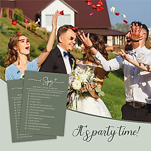 EXW Bridal Shower Game Cards, I Spy with My Little Camera, Minimalism Green Engagement Party Cards, Newlyweds Party Game Supplies, Bridal Shower Party Decorations, Set of 30 - B02