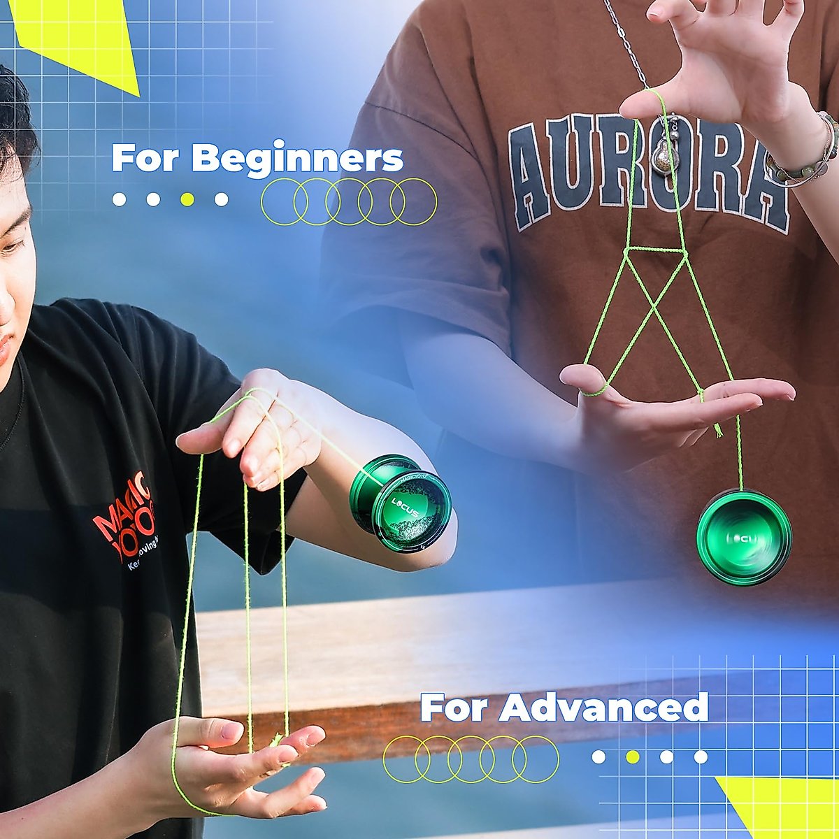 MAGICYOYO Pack of 2 Yoyos - Professional Responsive Yoyo for Kids Beginner, Metal Yo yo V6+Plastic Yoyo K2, Dual Purpose Yoyo with Unresponsive Yoyo Bearing for Adults+12 Yoyo Strings+Removal Tool