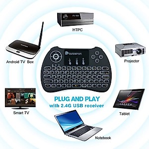 Beastron (Upgraded) 2.4G Mini Wireless Keyboard with Touchpad Mouse＆QWERTY Keyboard, Backlit Portable Keyboard Wireless with Remote Control for Laptop,PC,Google Android TV,Xbox,PS3/4 .Black